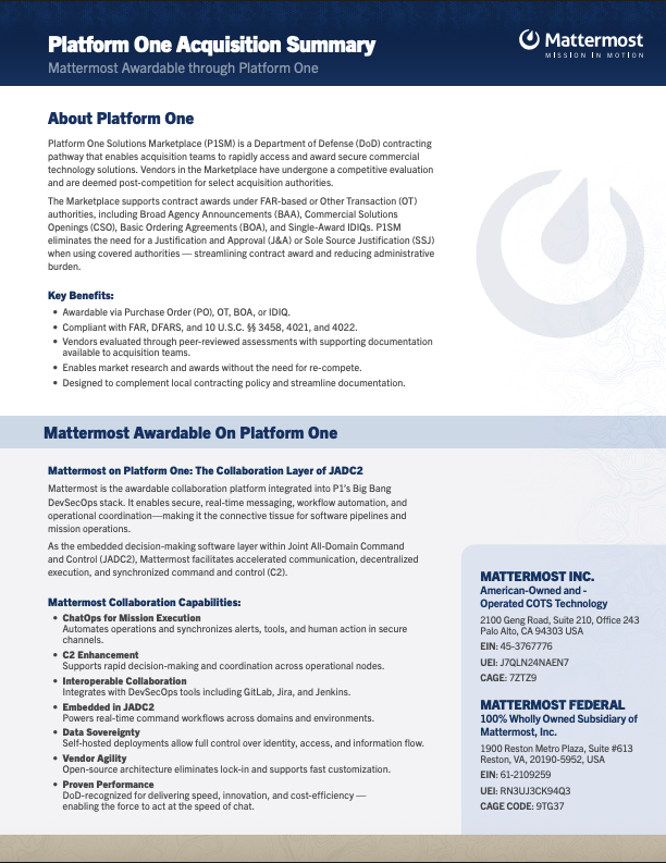 Platform One Acquisition Summary - Mattermost